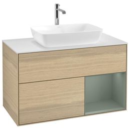 Villeroy & Boch Villeroy und Boch Finion Waschtischunterschrank G781GMPC 100cm, Abdeckplatte white matt, Emotion, Regale Olive matt lacquer, Oak Veneer