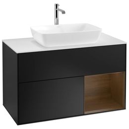 Villeroy & Boch Villeroy und Boch Finion Waschtischunterschrank G781GNPD 100cm, Abdeckplatte white matt, Emotion, Regale Walnut Veneer, Black matt lacquer