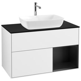 Villeroy & Boch Villeroy und Boch Finion Waschtischunterschrank G782PDGF 100cm, Abdeckplatte black matt, Emotion, Regale Black matt lacquer, Glossy white lacquer