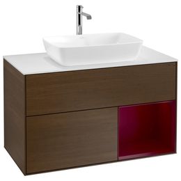 Villeroy & Boch Villeroy und Boch Finion Waschtischunterschrank G781HBGN 100cm, Abdeckplatte white matt, Emotion, Regale Peony matt lacquer, Walnut veneer
