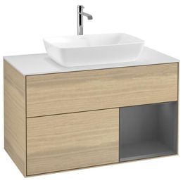 Villeroy & Boch Villeroy und Boch Finion Waschtischunterschrank G781GKPC 100cm, Abdeckplatte white matt, Emotion, Regale Anthracite matt lacquer, Oak Veneer