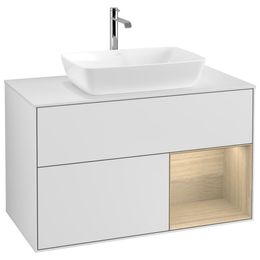 Villeroy & Boch Villeroy und Boch Finion Waschtischunterschrank G781PCMT 100cm, Abdeckplatte white matt, Emotion, Regale Oak Veneer, White matt lacquer