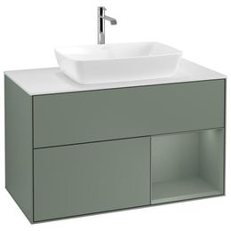 Villeroy & Boch Villeroy und Boch Finion Waschtischunterschrank G781GMGM 100cm, Abdeckplatte white matt, Emotion, Regale Olive matt lacquer, Olive Matt Lacquer