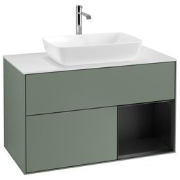 Villeroy & Boch Villeroy und Boch Finion Waschtischunterschrank G781PDGM 100cm, Abdeckplatte white matt, Emotion, Regale Black matt lacquer, Olive Matt Lacquer