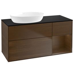 Villeroy & Boch Villeroy und Boch Finion Waschtischunterschrank GA52GNGN 120cm, Abdeckplatte black matt, Emotion, Regale Walnut Veneer, Walnut veneer