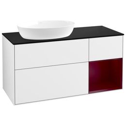 Villeroy & Boch Villeroy und Boch Finion Waschtischunterschrank GA52HBGF 120cm, Abdeckplatte black matt, Emotion, Regale Peony matt lacquer, Glossy white lacquer