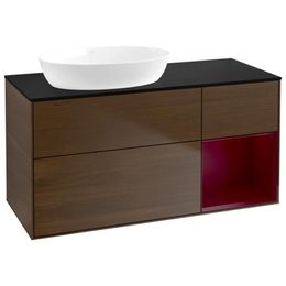 Villeroy & Boch Villeroy und Boch Finion Waschtischunterschrank GA52HBGN 120cm, Abdeckplatte black matt, Emotion, Regale Peony matt lacquer, Walnut veneer