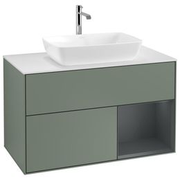 Villeroy & Boch Villeroy und Boch Finion Waschtischunterschrank G781HGGM 100cm, Abdeckplatte white matt, Emotion, Regale Midnight matt lacquer, Olive Matt Lacquer