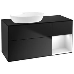 Villeroy & Boch Villeroy und Boch Finion Waschtischunterschrank GA52MTPD 120cm, Abdeckplatte black matt, Emotion, Regale White matt lacquer, Black matt lacquer