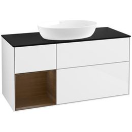 Villeroy & Boch Villeroy und Boch Finion Waschtischunterschrank FA62GNGF 120cm, Abdeckplatte black matt, Regale Walnut Veneer, Glossy white lacquer