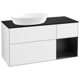 Villeroy & Boch Villeroy und Boch Finion Waschtischunterschrank GA52PDGF 120cm, Abdeckplatte black matt, Emotion, Regale Black matt lacquer, Glossy white lacquer