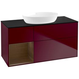 Villeroy & Boch Villeroy und Boch Finion Waschtischunterschrank FA62GNHB 120cm, Abdeckplatte black matt, Regale Walnut Veneer, Peony Matt