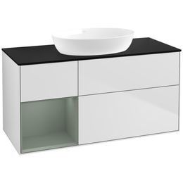 Villeroy & Boch Villeroy und Boch Finion Waschtischunterschrank FA62GMMT 120cm, Abdeckplatte black matt, Regale Olive matt lacquer, White matt lacquer
