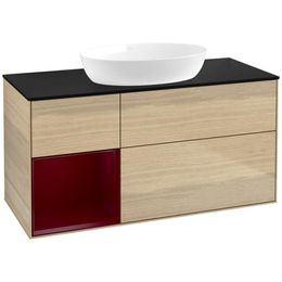 Villeroy & Boch Villeroy und Boch Finion Waschtischunterschrank FA62HBPC 120cm, Abdeckplatte black matt, Regale Peony matt lacquer, Oak Veneer