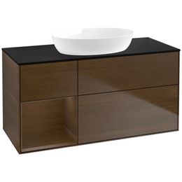 Villeroy & Boch Villeroy und Boch Finion Waschtischunterschrank FA62GNGN 120cm, Abdeckplatte black matt, Regale Walnut Veneer, Walnut veneer