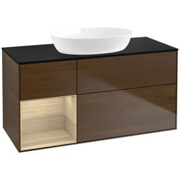 Villeroy & Boch Villeroy und Boch Finion Waschtischunterschrank FA62PCGN 120cm, Abdeckplatte black matt, Regale Oak Veneer, Walnut veneer