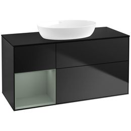 Villeroy & Boch Villeroy und Boch Finion Waschtischunterschrank FA62GMPD 120cm, Abdeckplatte black matt, Regale Olive matt lacquer, Black matt lacquer