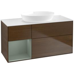 Villeroy & Boch Villeroy und Boch Finion Waschtischunterschrank FA61GMGN 120cm, Abdeckplatte white matt, Regale Olive matt lacquer, Walnut veneer