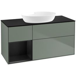 Villeroy & Boch Villeroy und Boch Finion Waschtischunterschrank FA62PDGM 120cm, Abdeckplatte black matt, Regale Black matt lacquer, Olive Matt Lacquer