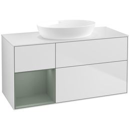 Villeroy & Boch Villeroy und Boch Finion Waschtischunterschrank FA61GMMT 120cm, Abdeckplatte white matt, Regale Olive matt lacquer, White matt lacquer