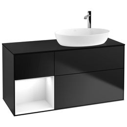 Villeroy & Boch Villeroy und Boch Finion Waschtischunterschrank F922GFPD 120cm, Abdeckplatte black matt, Regale Glossy white lacquer, Black matt lacquer
