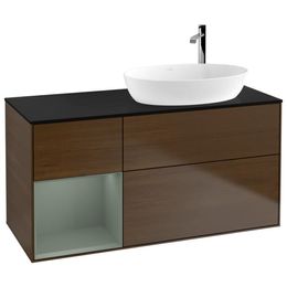 Villeroy & Boch Villeroy und Boch Finion Waschtischunterschrank F922GMGN 120cm, Abdeckplatte black matt, Regale Olive matt lacquer, Walnut veneer