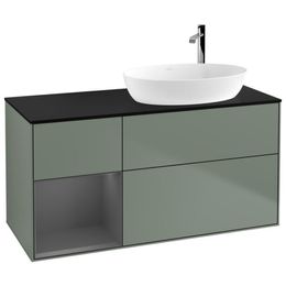 Villeroy & Boch Villeroy und Boch Finion Waschtischunterschrank F922GKGM 120cm, Abdeckplatte black matt, Regale Anthracite matt lacquer, Olive Matt Lacquer