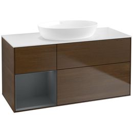 Villeroy & Boch Villeroy und Boch Finion Waschtischunterschrank FA61HGGN 120cm, Abdeckplatte white matt, Regale Midnight matt lacquer, Walnut veneer