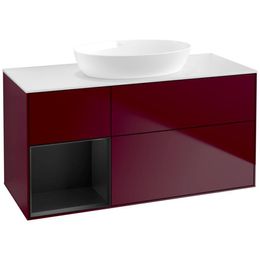 Villeroy & Boch Villeroy und Boch Finion Waschtischunterschrank FA61PDHB 120cm, Abdeckplatte white matt, Regale Black matt lacquer, Peony Matt