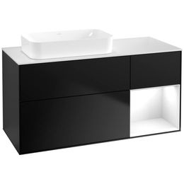 Villeroy & Boch Villeroy und Boch Finion Waschtischunterschrank F691GFPD 120x60,3x50,1cm, Regal rechts Glossy white lacquer, Black matt lacquer