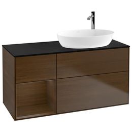 Villeroy & Boch Villeroy und Boch Finion Waschtischunterschrank F922GNGN 120cm, Abdeckplatte black matt, Regale Walnut Veneer, Walnut veneer