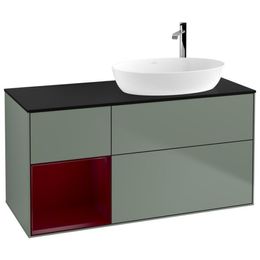 Villeroy & Boch Villeroy und Boch Finion Waschtischunterschrank F922HBGM 120cm, Abdeckplatte black matt, Regale Peony matt lacquer, Olive Matt Lacquer