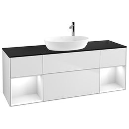 Villeroy & Boch Villeroy und Boch Finion Waschtischunterschrank G982GFMT 160cm, Abdeckplatte black matt, Emotion, Regale Glossy white lacquer, White matt lacquer