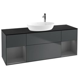 Villeroy & Boch Villeroy und Boch Finion Waschtischunterschrank G982GKHG 160cm, Abdeckplatte black matt, Emotion, Regale Anthracite matt lacquer, Midnight Blue Matt Lacquer
