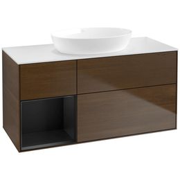 Villeroy & Boch Villeroy und Boch Finion Waschtischunterschrank FA61PDGN 120cm, Abdeckplatte white matt, Regale Black matt lacquer, Walnut veneer