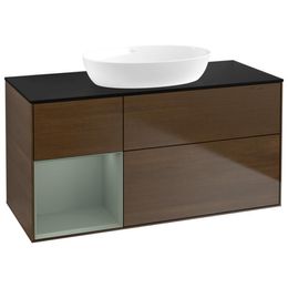 Villeroy & Boch Villeroy und Boch Finion Waschtischunterschrank GA62GMGN 120cm, Abdeckplatte black matt, Emotion, Regale Olive matt lacquer, Walnut veneer
