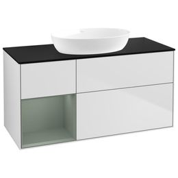 Villeroy & Boch Villeroy und Boch Finion Waschtischunterschrank GA62GMMT 120cm, Abdeckplatte black matt, Emotion, Regale Olive matt lacquer, White matt lacquer