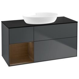 Villeroy & Boch Villeroy und Boch Finion Waschtischunterschrank GA62GNHG 120cm, Abdeckplatte black matt, Emotion, Regale Walnut Veneer, Midnight Blue Matt Lacquer