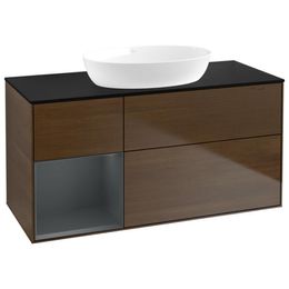Villeroy & Boch Villeroy und Boch Finion Waschtischunterschrank GA62HGGN 120cm, Abdeckplatte black matt, Emotion, Regale Midnight matt lacquer, Walnut veneer