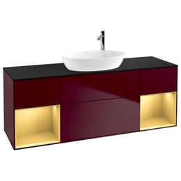 Villeroy & Boch Villeroy und Boch Finion Waschtischunterschrank G982HFHB 160cm, Abdeckplatte black matt, Emotion, Regale Gold matt lacquer, Peony Matt