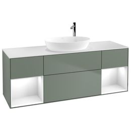 Villeroy & Boch Villeroy und Boch Finion Waschtischunterschrank G981GFGM 160cm, Abdeckplatte white matt, Emotion, Regale Glossy white lacquer, Olive Matt Lacquer