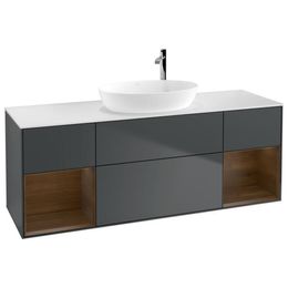 Villeroy & Boch Villeroy und Boch Finion Waschtischunterschrank G981GNHG 160cm, Abdeckplatte white matt, Emotion, Regale Walnut Veneer, Midnight Blue Matt Lacquer