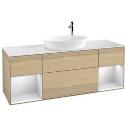 Villeroy & Boch Villeroy und Boch Finion Waschtischunterschrank G981MTPC 160cm, Abdeckplatte white matt, Emotion, Regale White matt lacquer, Oak Veneer