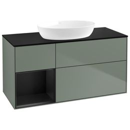 Villeroy & Boch Villeroy und Boch Finion Waschtischunterschrank GA62PDGM 120cm, Abdeckplatte black matt, Emotion, Regale Black matt lacquer, Olive Matt Lacquer
