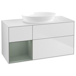 Villeroy & Boch Villeroy und Boch Finion Waschtischunterschrank GA61GMMT 120cm, Abdeckplatte white matt, Emotion, Regale Olive matt lacquer, White matt lacquer