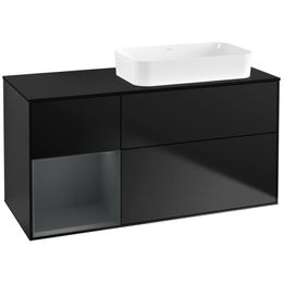 Villeroy & Boch Villeroy und Boch Finion Waschtischunterschrank G682HGPD 120x60,3x50,1cm, Regal links Midnight Blue Matt Lacquer, Black matt lacquer