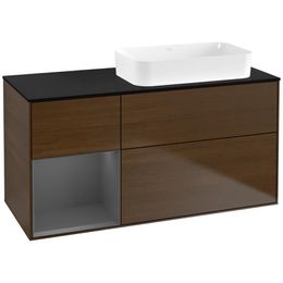 Villeroy & Boch Villeroy und Boch Finion Waschtischunterschrank G682GKGN 120x60,3x50,1cm, Regal links Anthracite matt, Walnut veneer