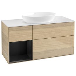 Villeroy & Boch Villeroy und Boch Finion Waschtischunterschrank GA61PDPC 120cm, Abdeckplatte white matt, Emotion, Regale Black matt lacquer, Oak Veneer
