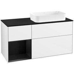 Villeroy & Boch Villeroy und Boch Finion Waschtischunterschrank G682PDGF 120x60,3x50,1cm, Regal links Black matt lacquer, Glossy white lacquer