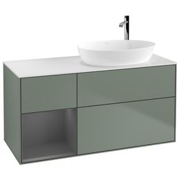Villeroy & Boch Villeroy und Boch Finion Waschtischunterschrank F921GKGM 120cm, Abdeckplatte white matt, Regale Anthracite matt lacquer, Olive Matt Lacquer